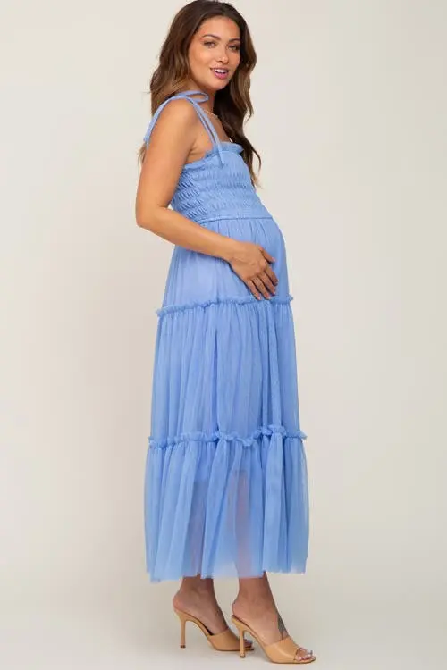 PINKBLUSH Smocked Mesh Maternity Midi Dress