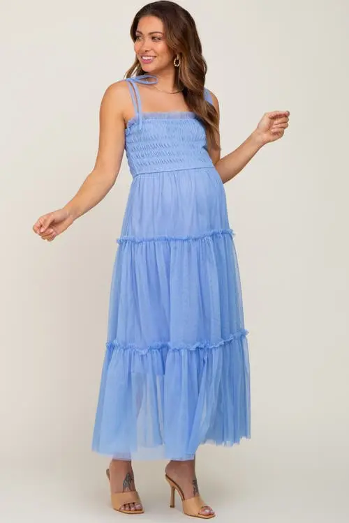 PINKBLUSH Smocked Mesh Maternity Midi Dress