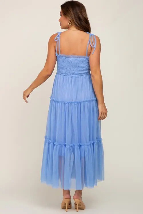 PINKBLUSH Smocked Mesh Maternity Midi Dress