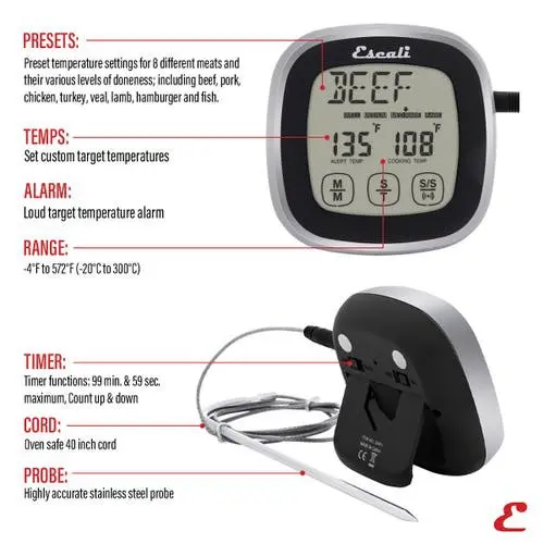 ESCALI Touch Screen Thermometer And Timer - Black