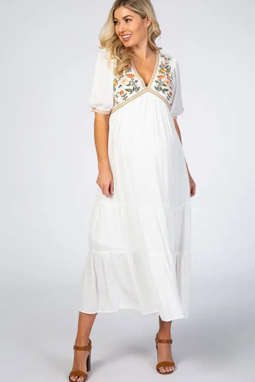 PINKBLUSH Floral Embroidered Maternity Midi Dress