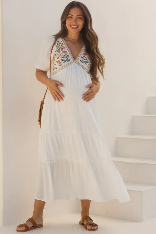 PINKBLUSH Floral Embroidered Maternity Midi Dress