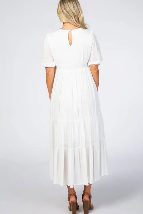 PINKBLUSH Floral Embroidered Maternity Midi Dress
