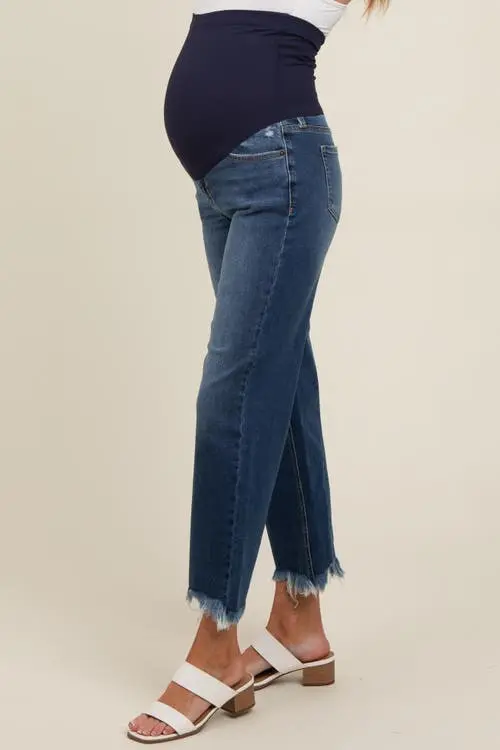 PINKBLUSH Fringe Hem Maternity Cropped Jeans