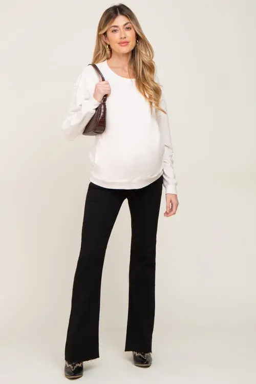PINKBLUSH Flare Leg Raw Hem Maternity Jeans - Black