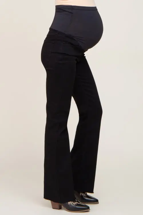 PINKBLUSH Flare Leg Raw Hem Maternity Jeans - Black
