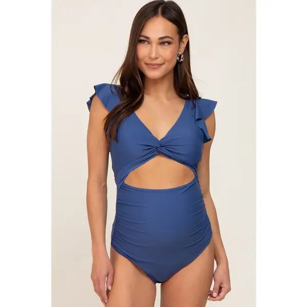 PINKBLUSH Cutout Flutter One-piece Swimsuit - Blue