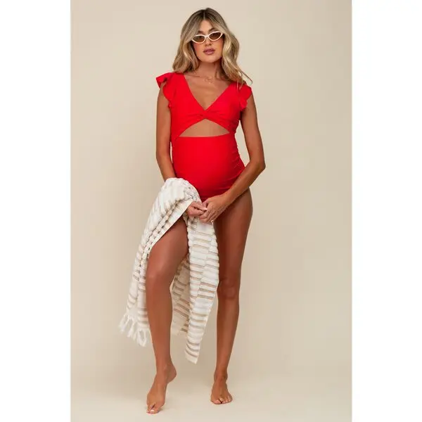 PINKBLUSH Cutout Flutter One-piece Swimsuit - Red
