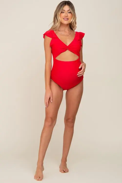 PINKBLUSH Cutout Flutter One-piece Swimsuit - Red