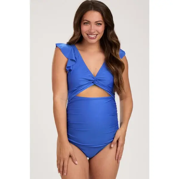 PINKBLUSH Cutout Flutter One-piece Swimsuit - Royal Blue