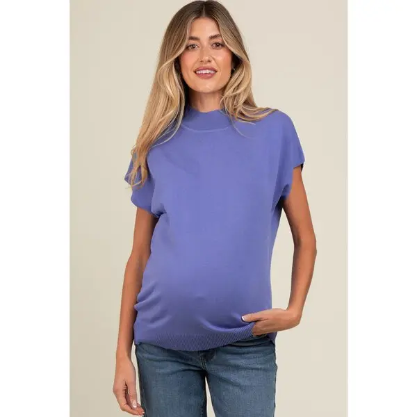PINKBLUSH Mock Neck Knit Top - Periwinkle