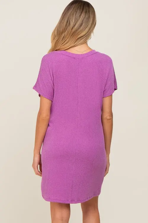 PINKBLUSH Ribbed Front Pocket Dolman Short Sleeve Dress