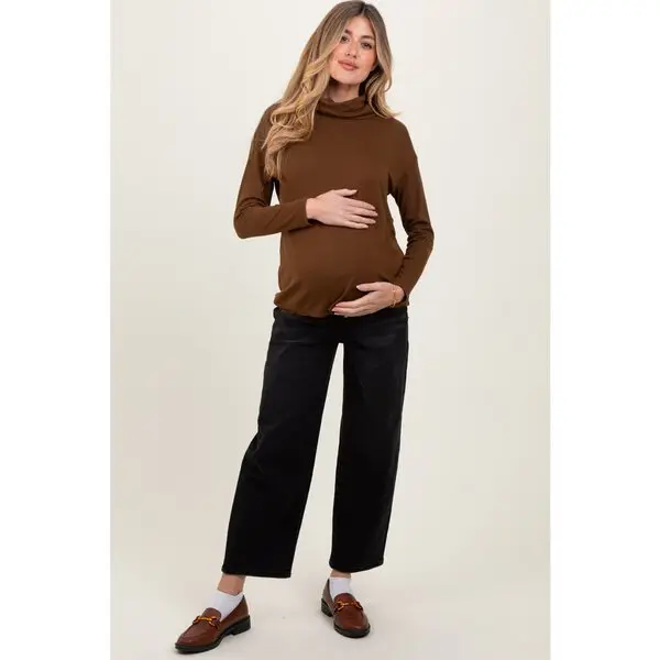 PINKBLUSH Cropped Wide Leg Maternity Jeans - Black