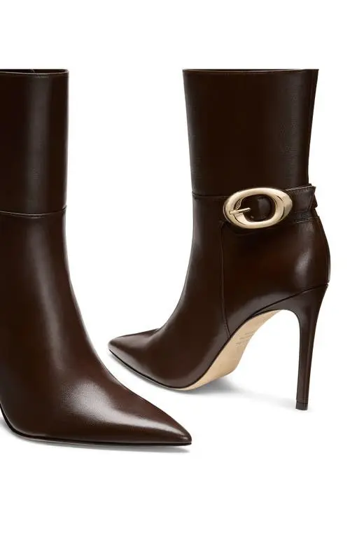STUART WEITZMAN Power Buckle Leather Bootie - Walnut