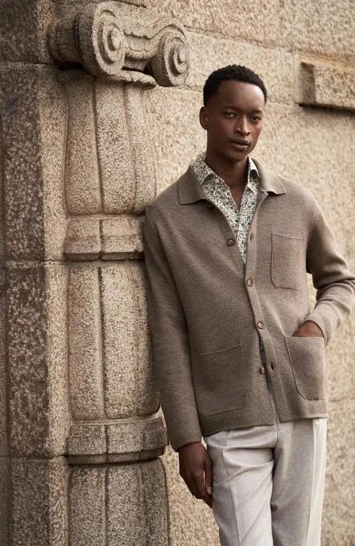 Eton Merino Wool Milano Knit Overshirt - Light Beige