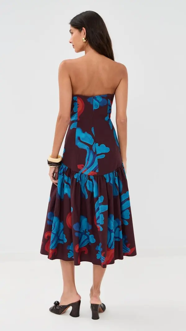DE LORETA Ariel Floral Print Strapless Midi Dress