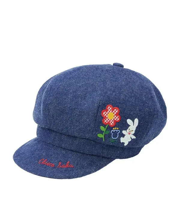 MIKI HOUSE Denim Embroidered Cap - Navy