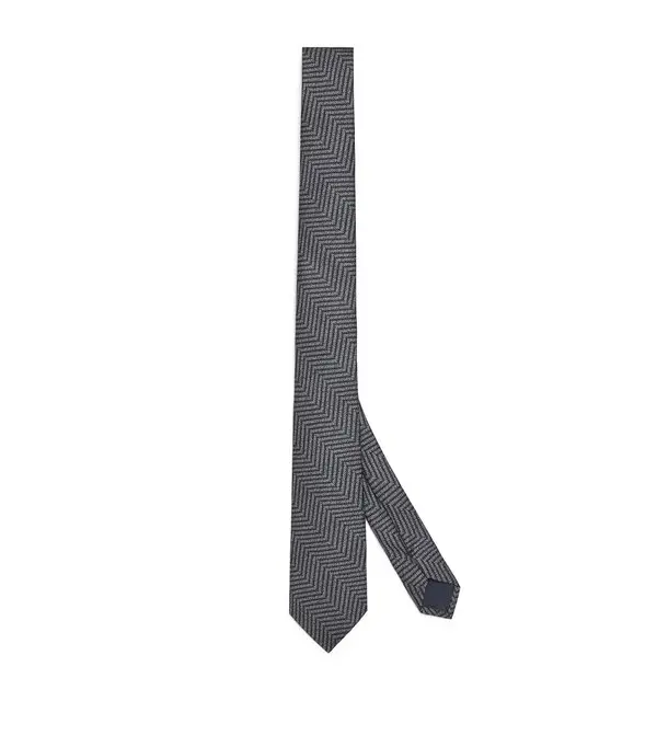 Giorgio Armani Silk Chevron Neck Tie - Grey