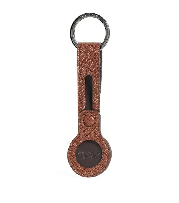 Giorgio Armani Leather Keyring With Logo - Brown