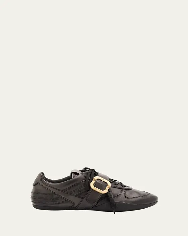 Miu Miu Allacciate Leather Buckle Low-top Sneakers - Black