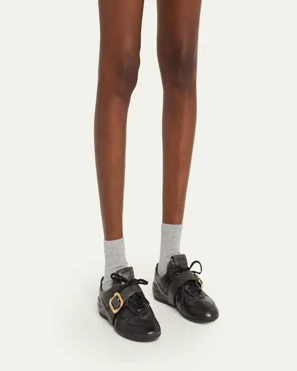 Miu Miu Allacciate Leather Buckle Low-top Sneakers - Black