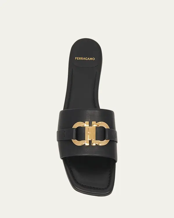 FERRAGAMO Leah Gancini Bit Leather Slide Sandals