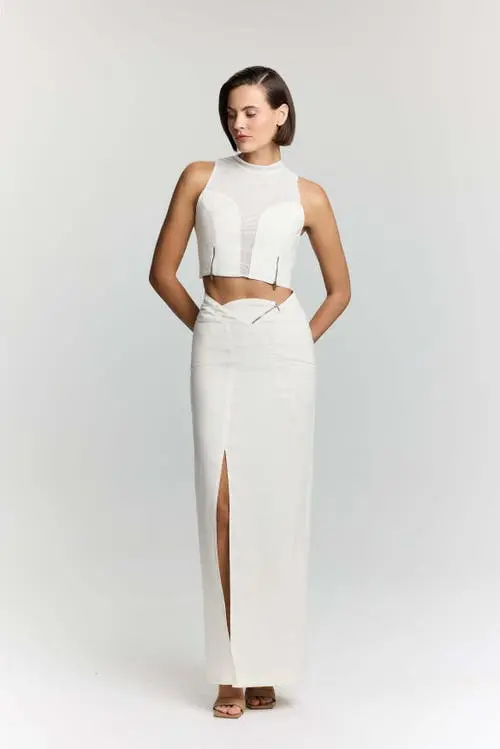 JENDUE Serena Denim Linen Maxi Skirt