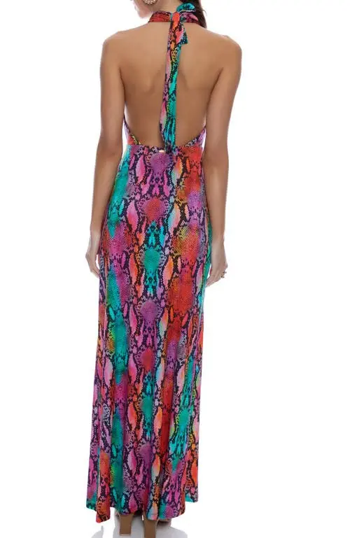 Luli Fama Halter Neck Cut Out Long Dress