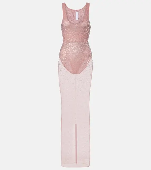 Alex Perry Crystal-embellished Mesh Maxi Dress - Pink