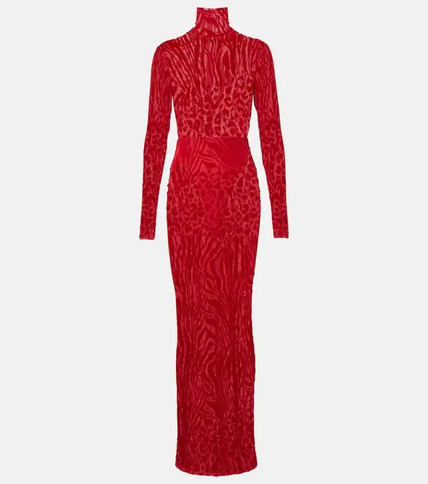 Alex Perry Printed Turtleneck Maxi Dress - Red