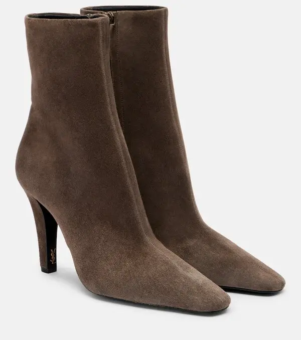 Saint Laurent Jill 95 Suede Ankle Boots - Brown