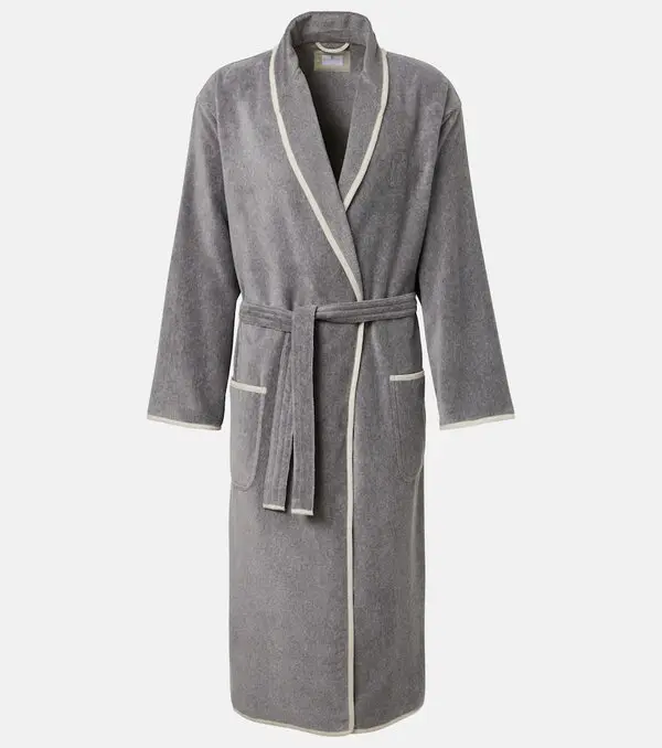 Brunello Cucinelli Logo Linen-trimmed Cotton Terry Bathrobe - Grey