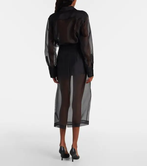 FRAME High-rise Silk Organza Midi Skirt