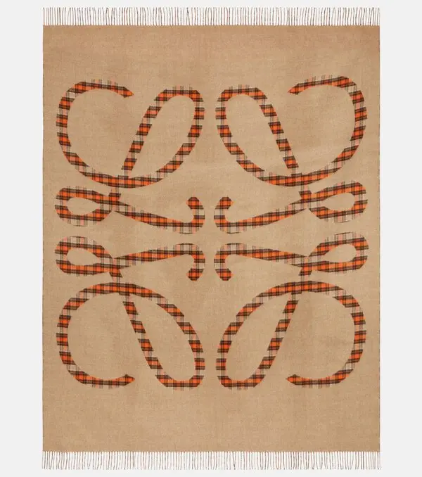Loewe Anagram Checked Wool And Cashmere Blanket - Beige