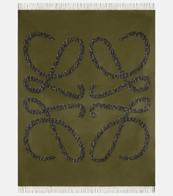 Loewe Anagram Fringed Wool And Cashmere Blanket - Green