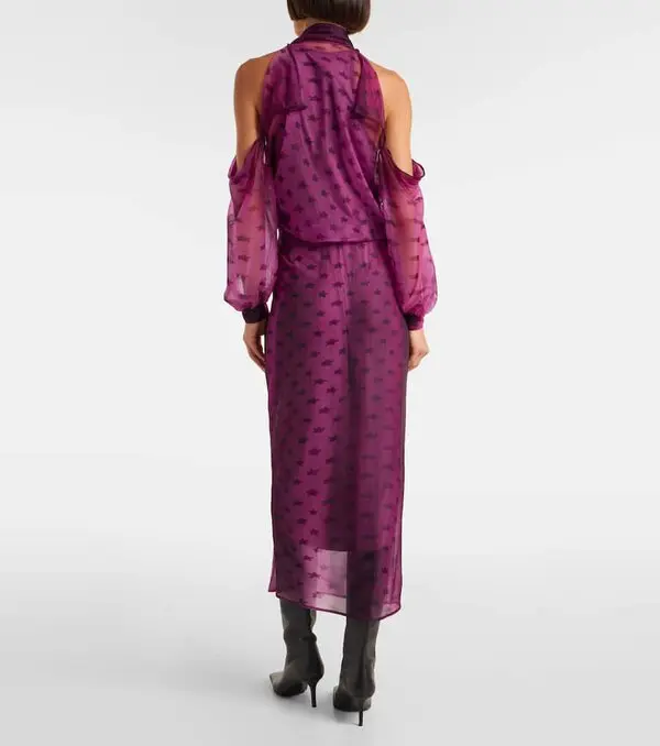 Acne Studios Cutout Printed Semi-sheer Midi Dress