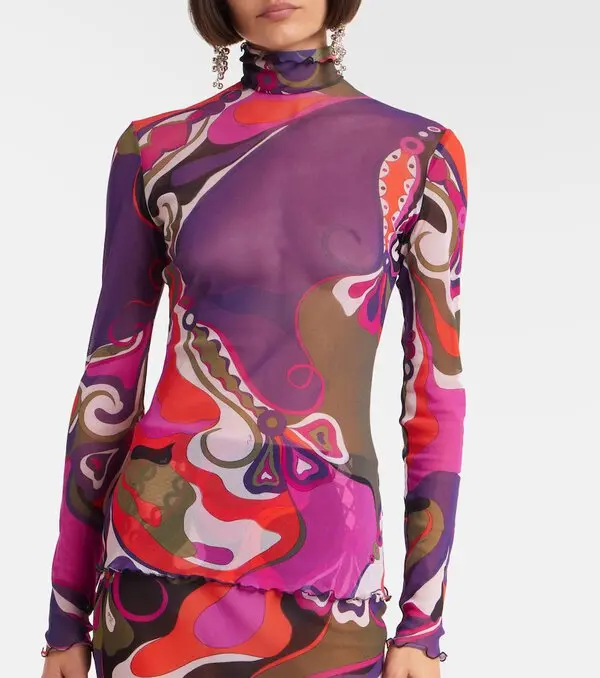 Emilio Pucci Orchidee Tulle Top - Multicoloured