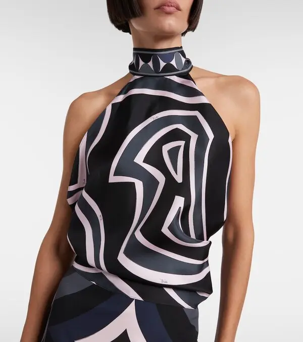 Emilio Pucci Iride Halterneck Silk Twill Top