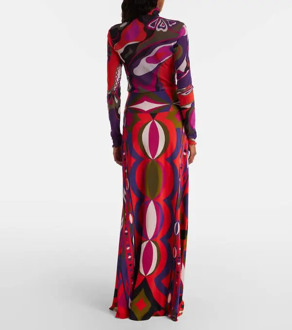 Emilio Pucci Printed Jersey Satin Maxi Skirt