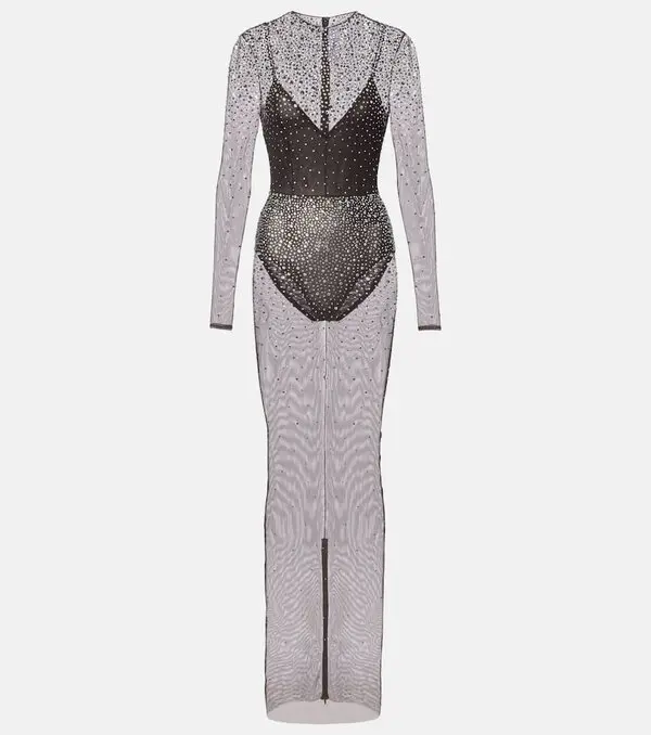 Alex Perry Crystal-embellished Mesh Maxi Dress