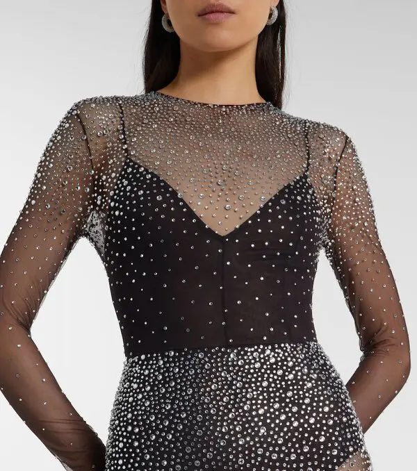 Alex Perry Crystal-embellished Mesh Maxi Dress