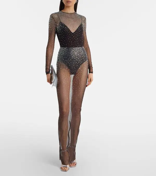 Alex Perry Crystal-embellished Mesh Maxi Dress