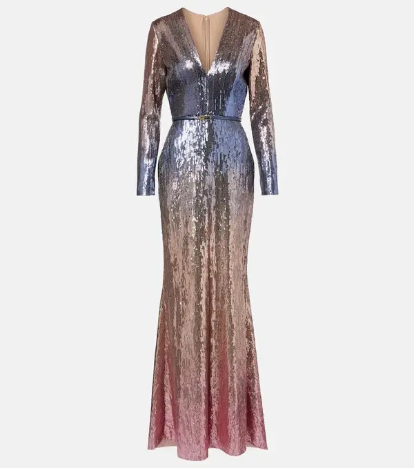 Elie Saab Ombre Sequined Belted Gown
