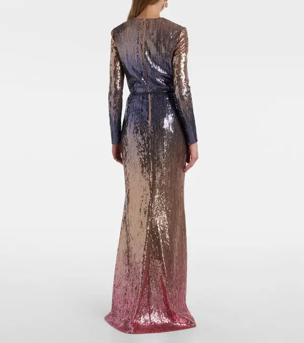 Elie Saab Ombre Sequined Belted Gown