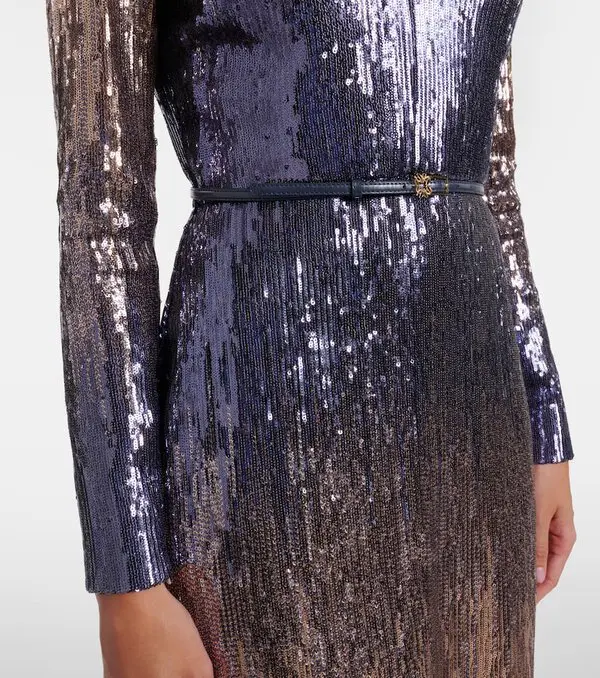 Elie Saab Ombre Sequined Belted Gown