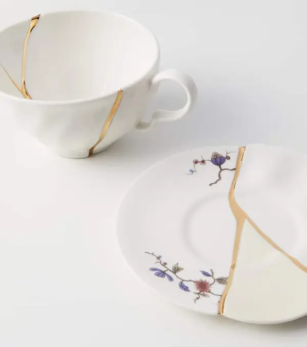 SELETTI Kintsugi Gold-plated Porcelain Teacup And Saucer Set Marcantonio Raimondi Malerba - Multicoloured