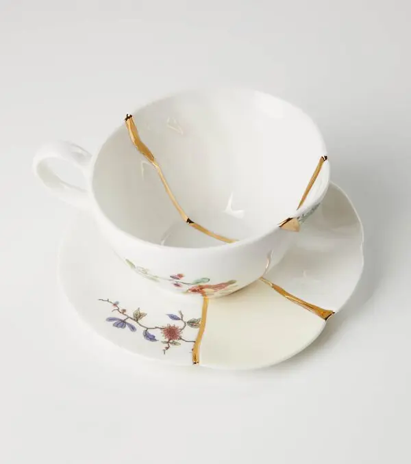 SELETTI Kintsugi Gold-plated Porcelain Teacup And Saucer Set Marcantonio Raimondi Malerba - Multicoloured