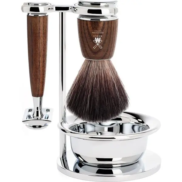 MUHLE Rytmo 4-piece Black Fiber & Safety Razor Shaving Set - Steamed Ash