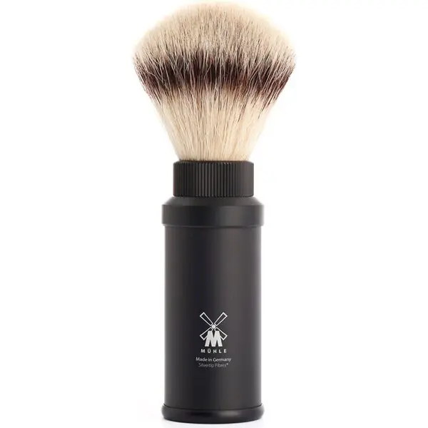 MUHLE Travel Anodized Aluminum Silvertip Fiber Travel Shaving Brush - Black
