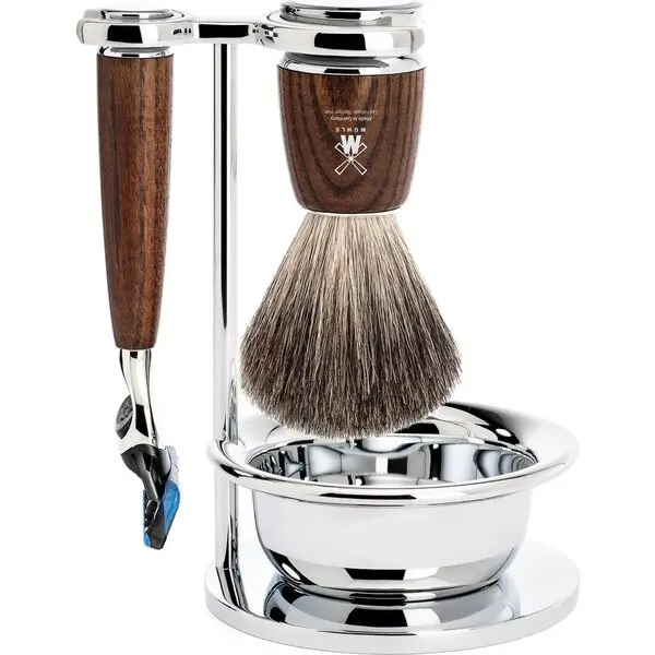 MUHLE Rytmo 4-piece Pure Badger & Fusion Shaving Set - Steamed Ash